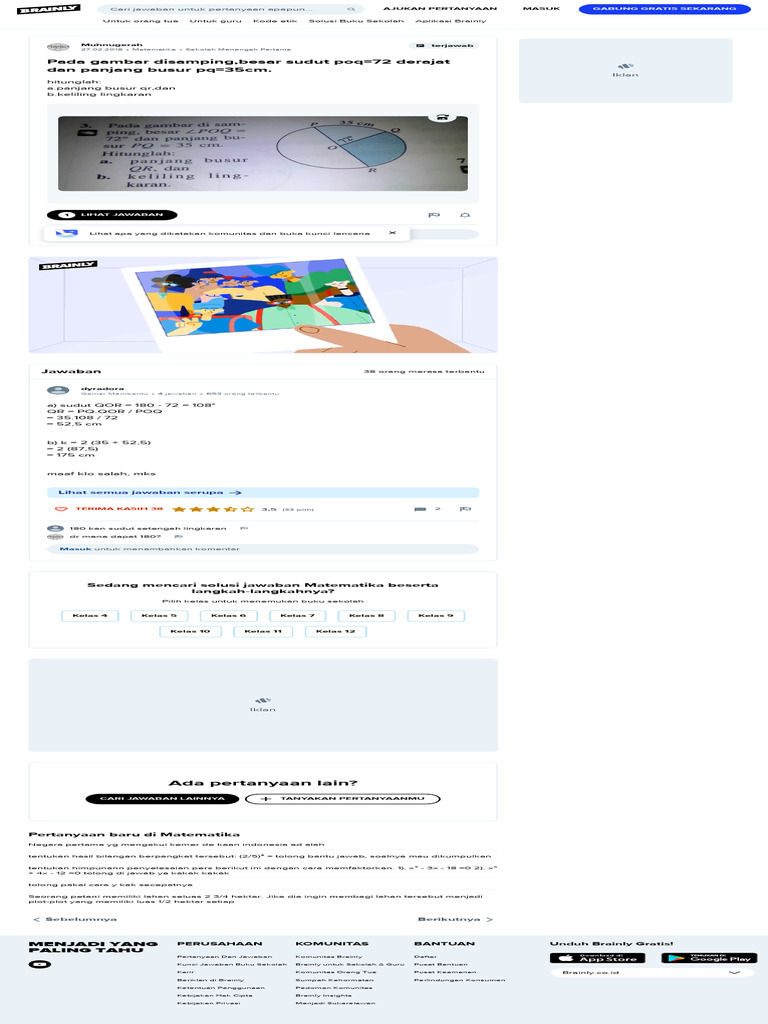 Pada Gambar Disamping, Besar Sudut Poq 72 Derajat Dan Panjang Busur PQ 35cm - Hitunglaha.panjang ...