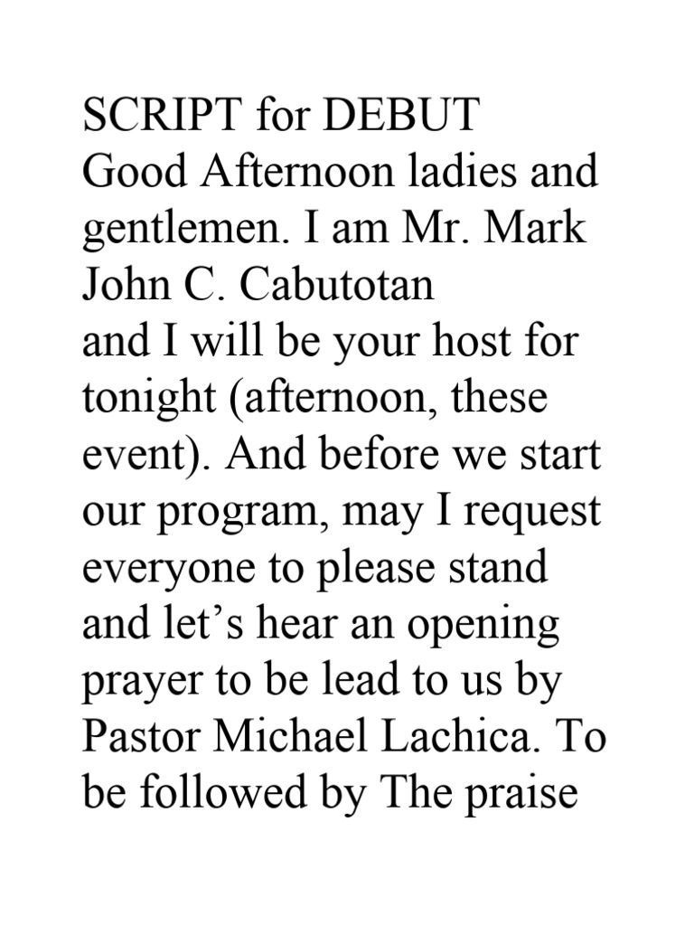 Script For Debut | PDF