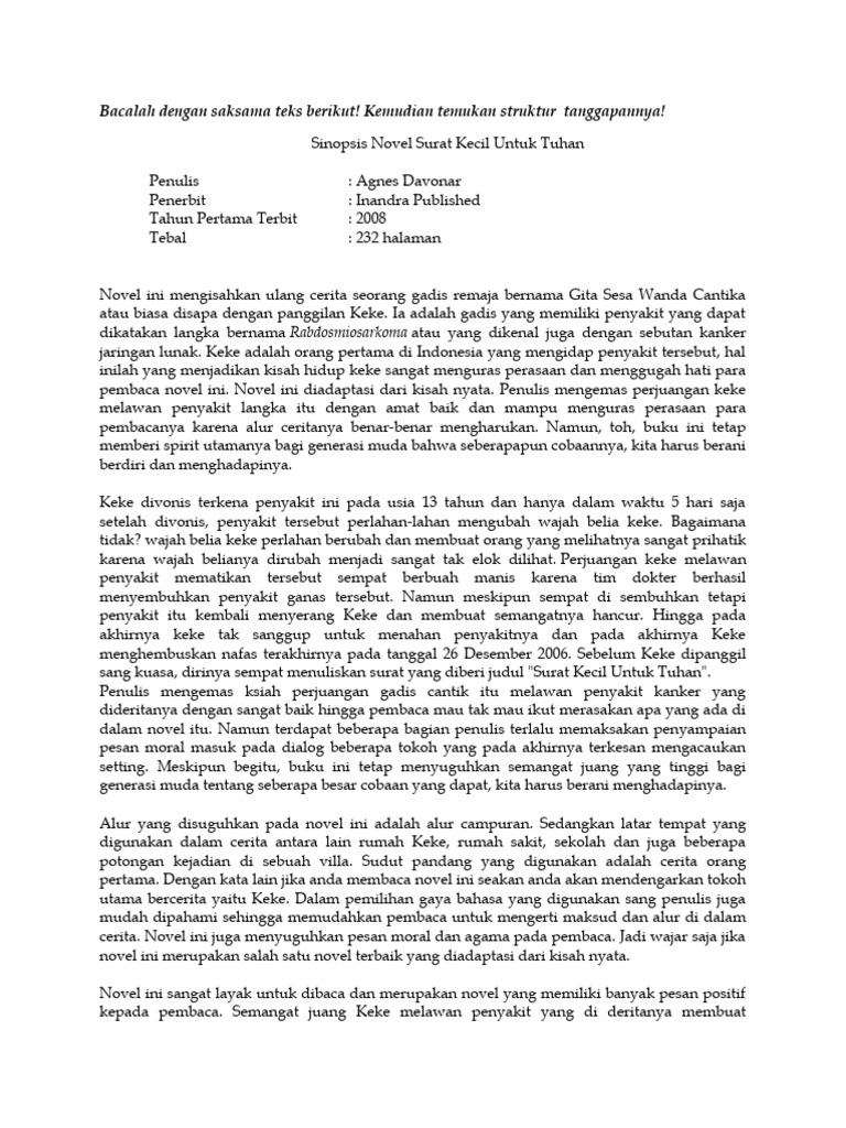 Ulasan Novel Surat Kecil Untuk Tuhan | PDF