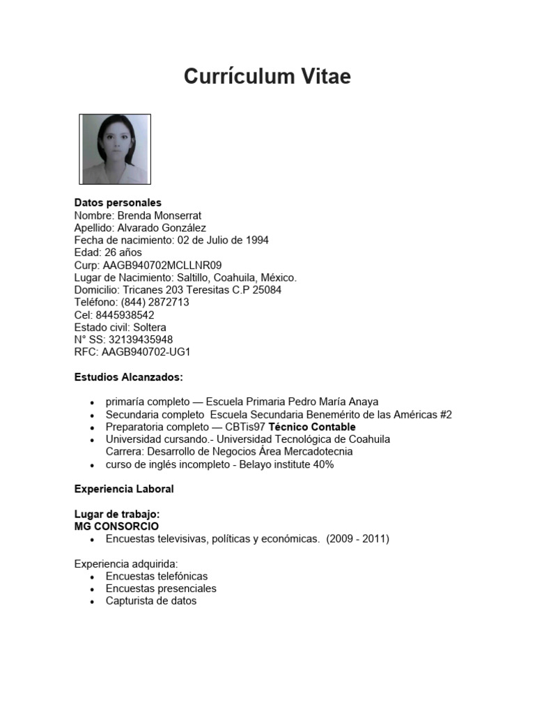 Currículum Vitae Brenda Alvarado Gonzalez | PDF | Business