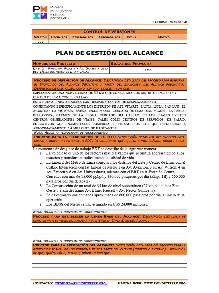 FGPR - 050 - 06 - Plan de Gestión Del Alcance | PDF