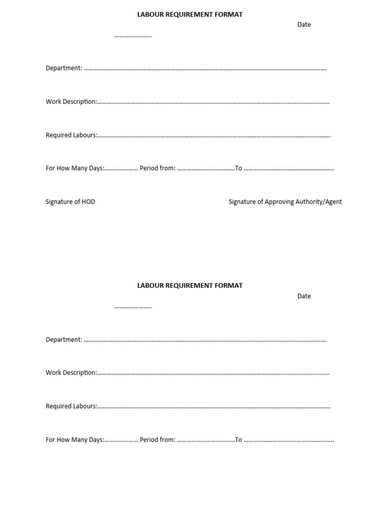Labour Requirement Form Template | PDF