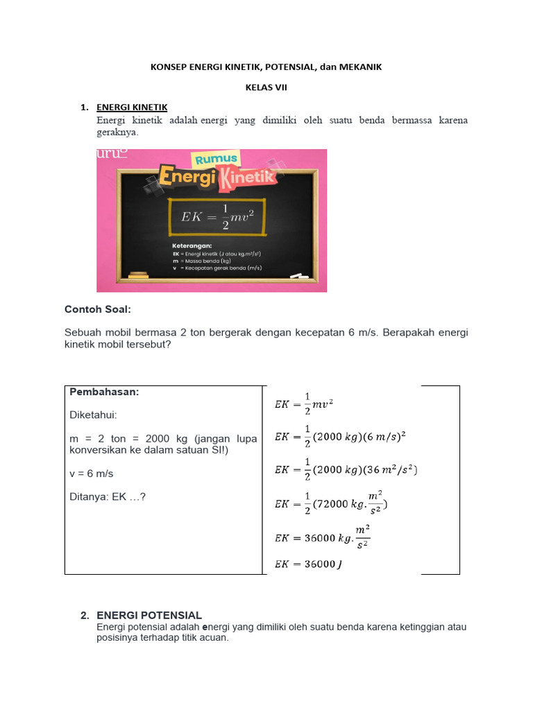 Konsep Energi Kinetik, Potensial, Dan Mekanik | PDF | Sains & Matematika