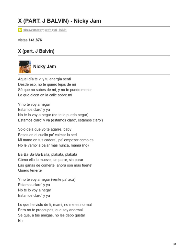 X PART J BALVIN - Nicky Jam | PDF