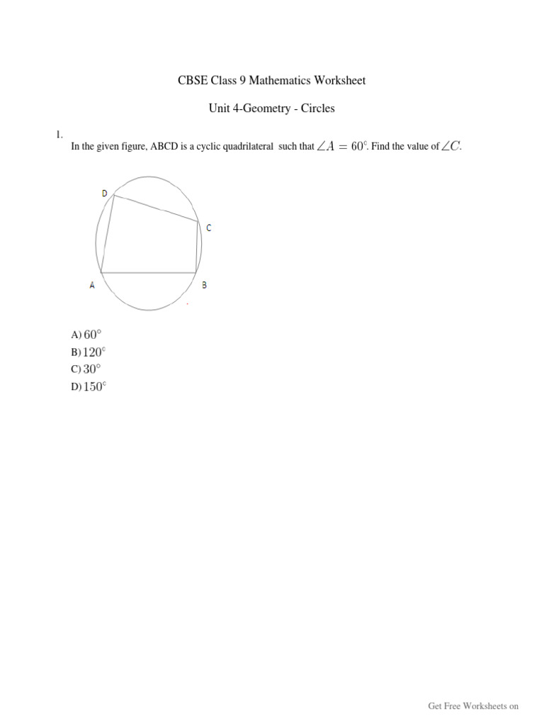 Circles CBSE Class 9 Worksheet | PDF | Circle | Geometric Shapes