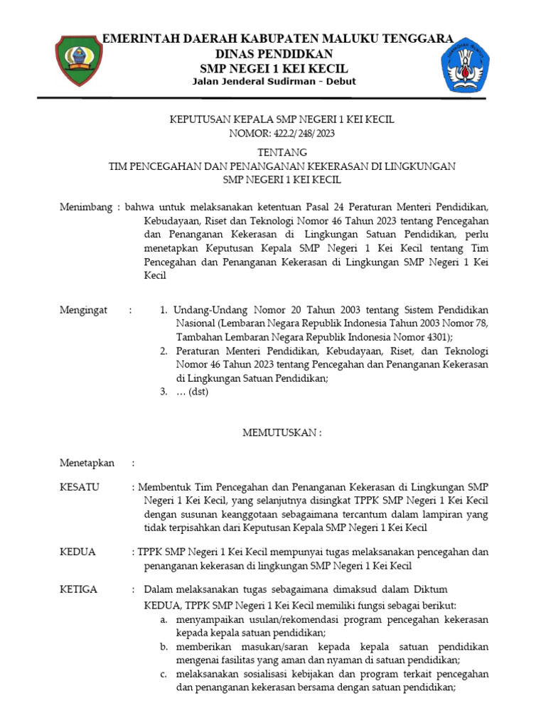 SK KePSEK Pembentukan TPPKSMP N | PDF