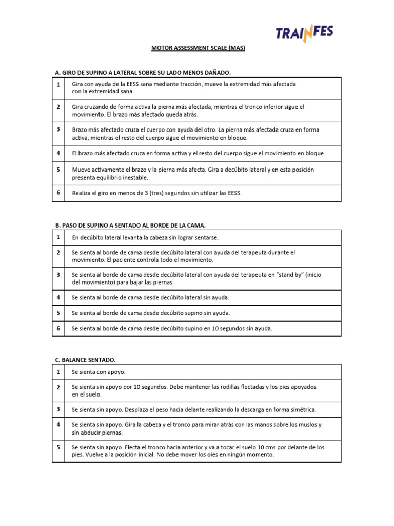 Motor Assessment Scale | Descargar gratis PDF | Mano | Codo