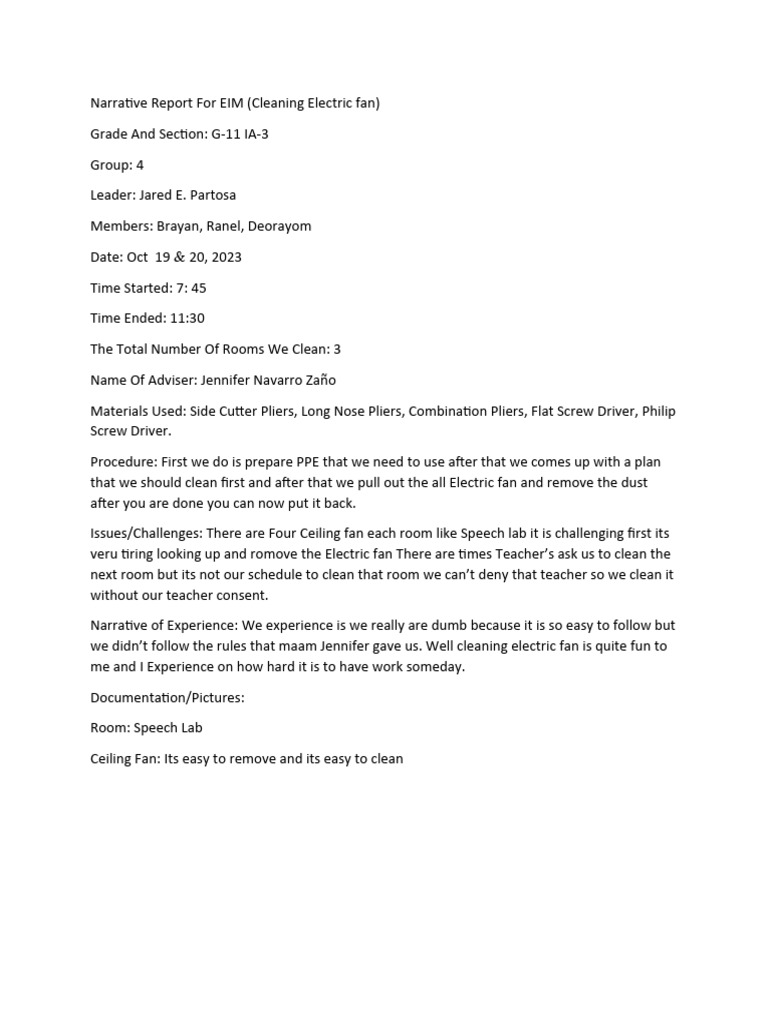 Narrative Report For EIM GROUP 4 C | PDF | Career & Growth | Computers