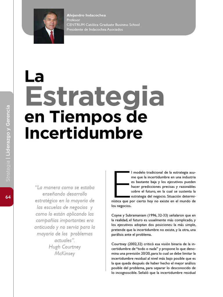 La Estrategia En Incertidumbre Pdf Incertidumbre Toma De Decisiones