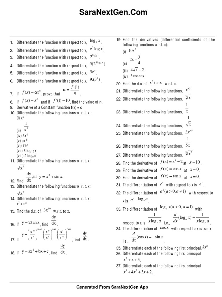 Calculus Differentiation Guide | PDF | Derivative | Trigonometric Functions