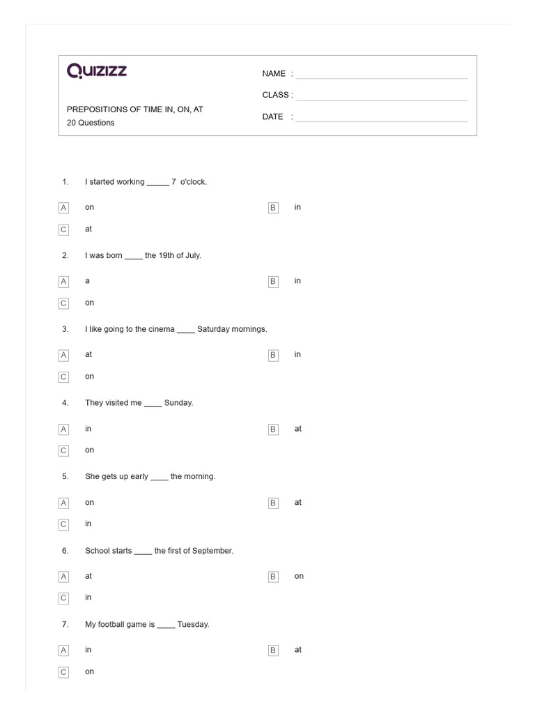 Soal Preposition of Time | PDF