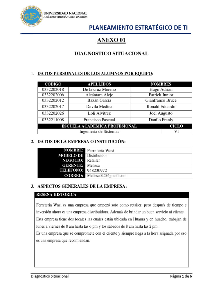 Anexo 01 - Diagnostico Situacional | PDF | Marketing | Análisis FODA