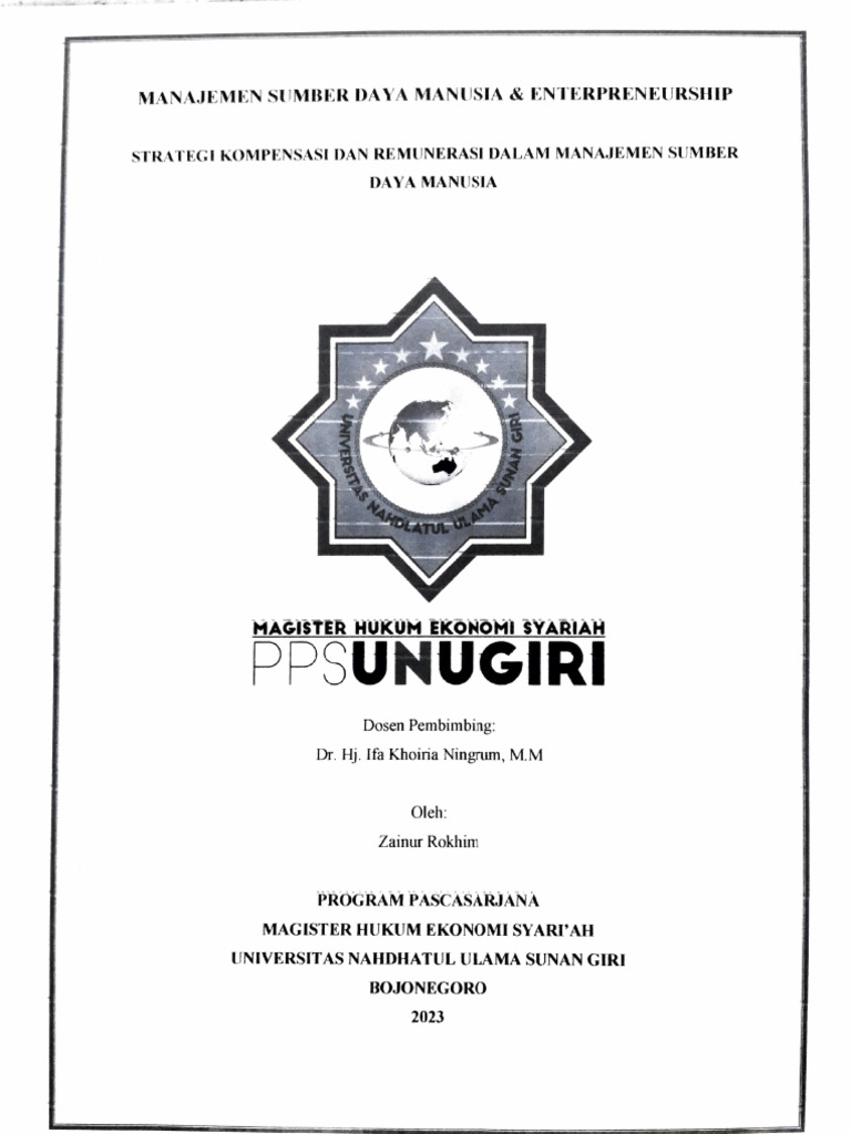 MSDM Strategi Kompensasi Dan Remunerasi Dalam Manajemen Sumber Daya Manusia - Zainurrokhim | PDF ...