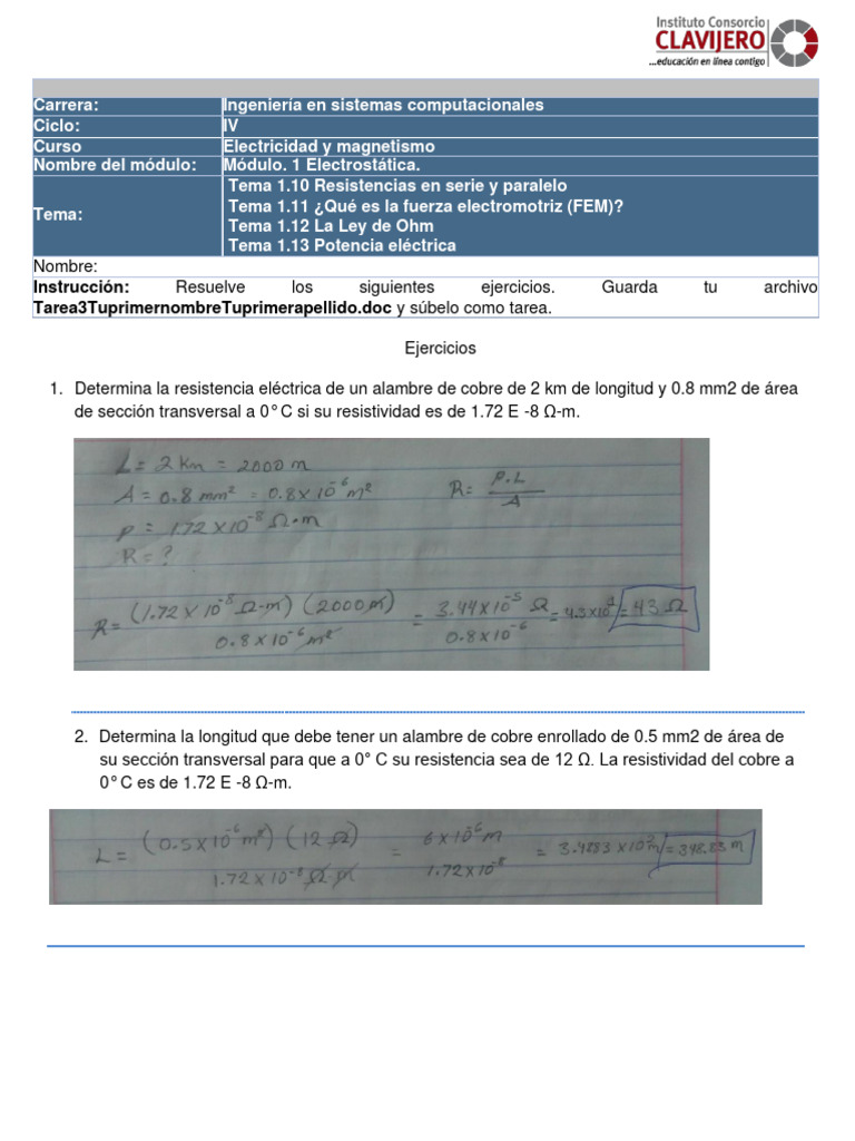 T Are A 3 Electricidad y Magnetism o | PDF | Resistencia Eléctrica y ...