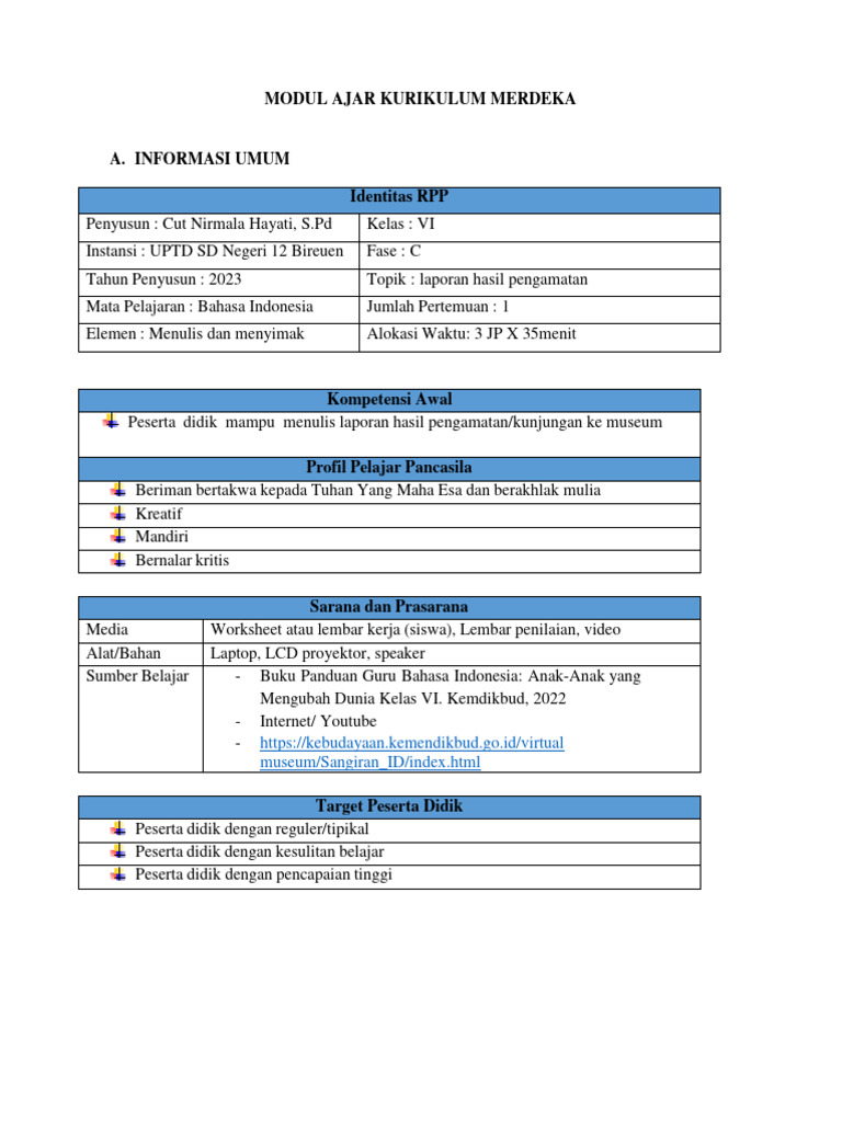 Modul Ajar Siklus Pertama | PDF