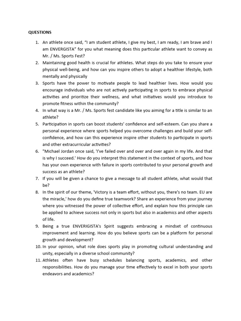 Mr&Ms Sportsfest Q&A | PDF | Sports | Mindset