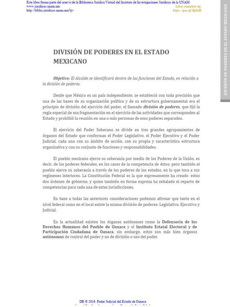 División de Poderes en El Estado Mexicano | PDF | Judicaturas | Federación