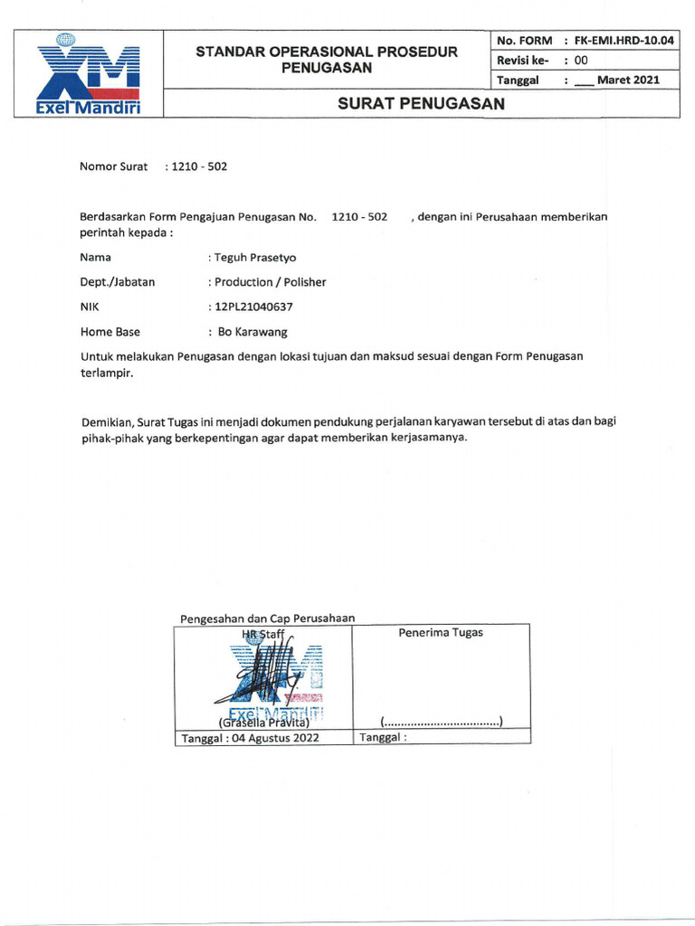 04 08 22 Surat Penugasan Bo To NPF | PDF