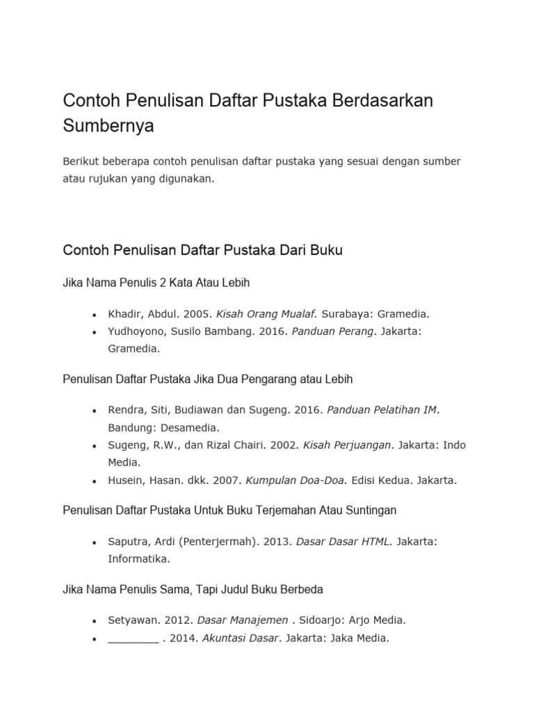 Contoh Penulisan Daftar Pustaka Berdasarkan Sumbernya | PDF | Seni ...