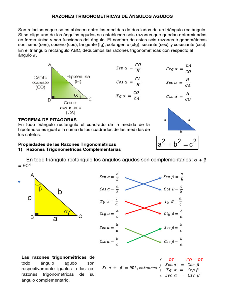 Razones Trigonométricas de Ángulos Agudos Teoria | PDF | Funciones trigonométricas | Trigonometría