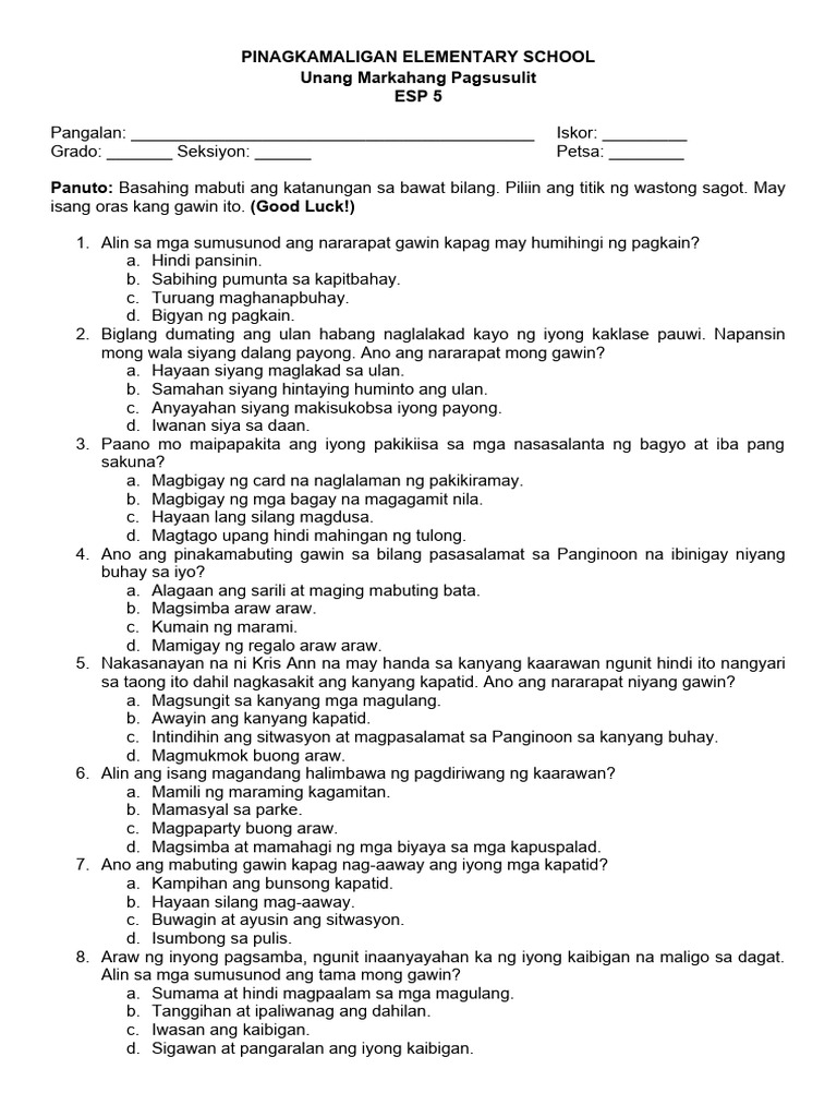 Pes PT Esp-5 Q1 | PDF