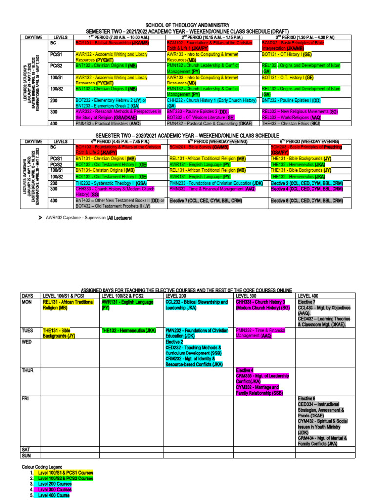 STM Class Schedule For Semester 2 - 2021-2022 | PDF | Bible | Abrahamic Religions