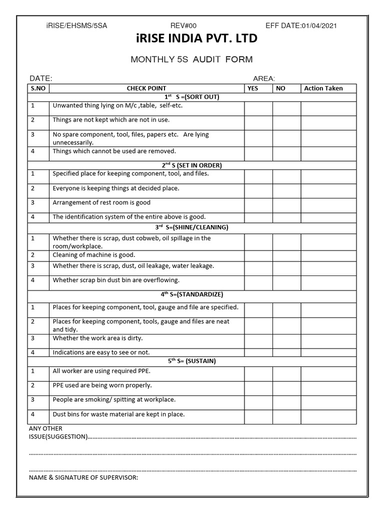 5-S Housekeeping Checklist | PDF