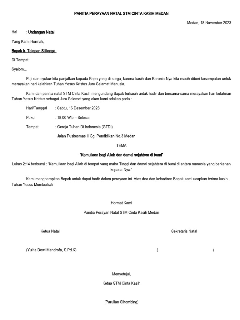 UNDANGAN NATAL STM Cinta Kasih | PDF
