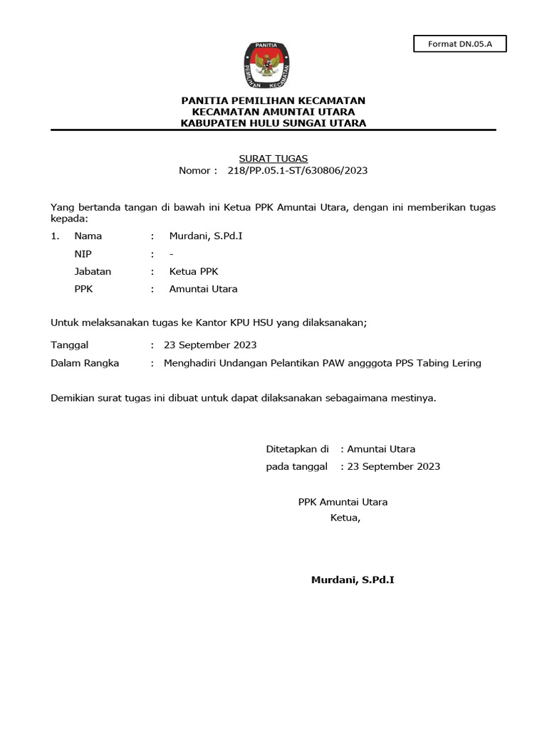 Surat Tugas PPK Okt | PDF
