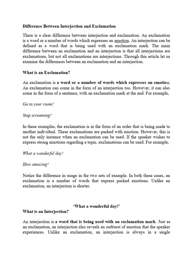 Interjections vs. Exclamations Explained | PDF | Linguistic Typology ...