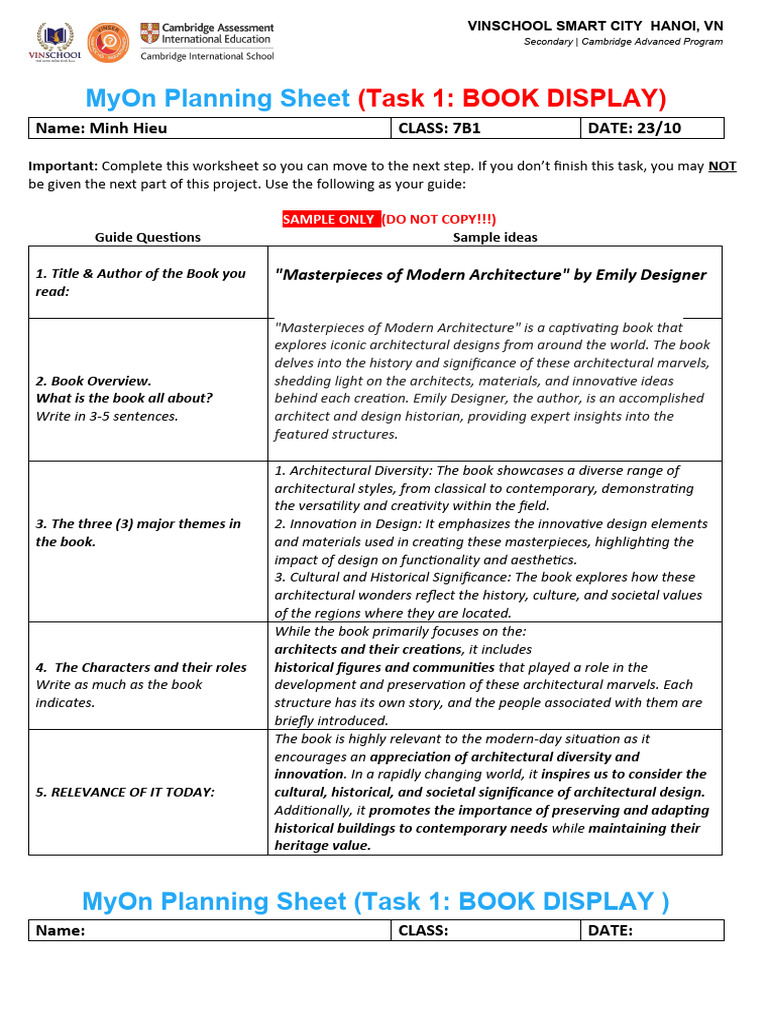 G7 MyOn Project Planning Templates Sem 1 SY 23 - 24 | PDF | The Arts