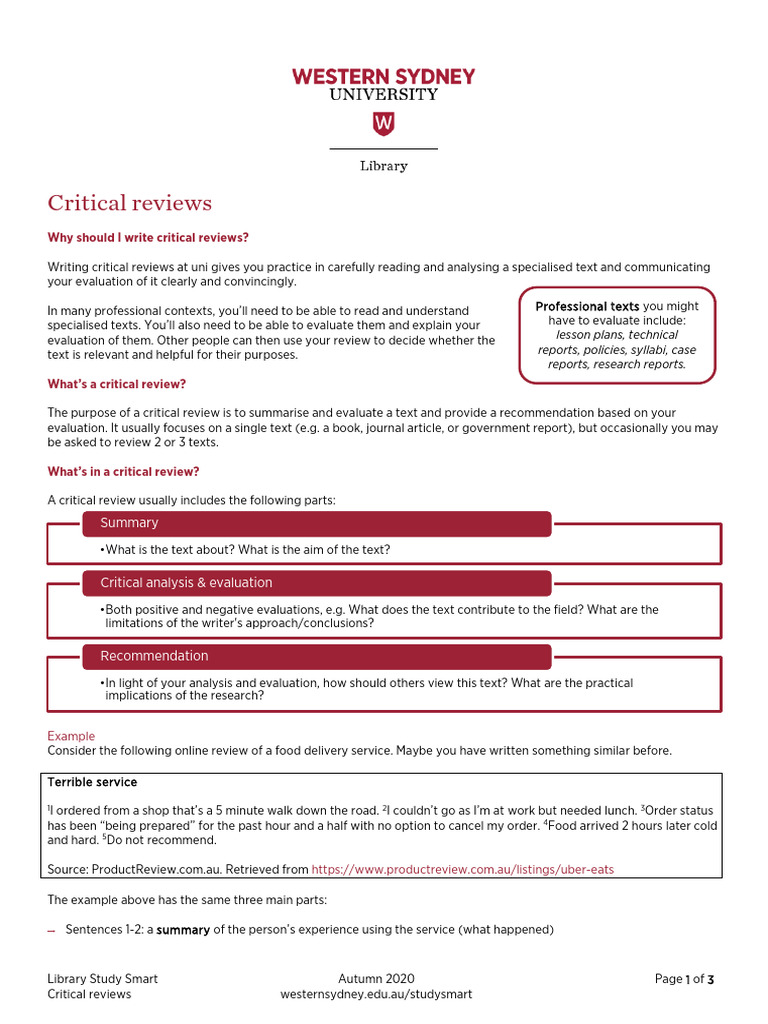 Critical Reviews 3-Min Guide | PDF | Evaluation | Critical Thinking