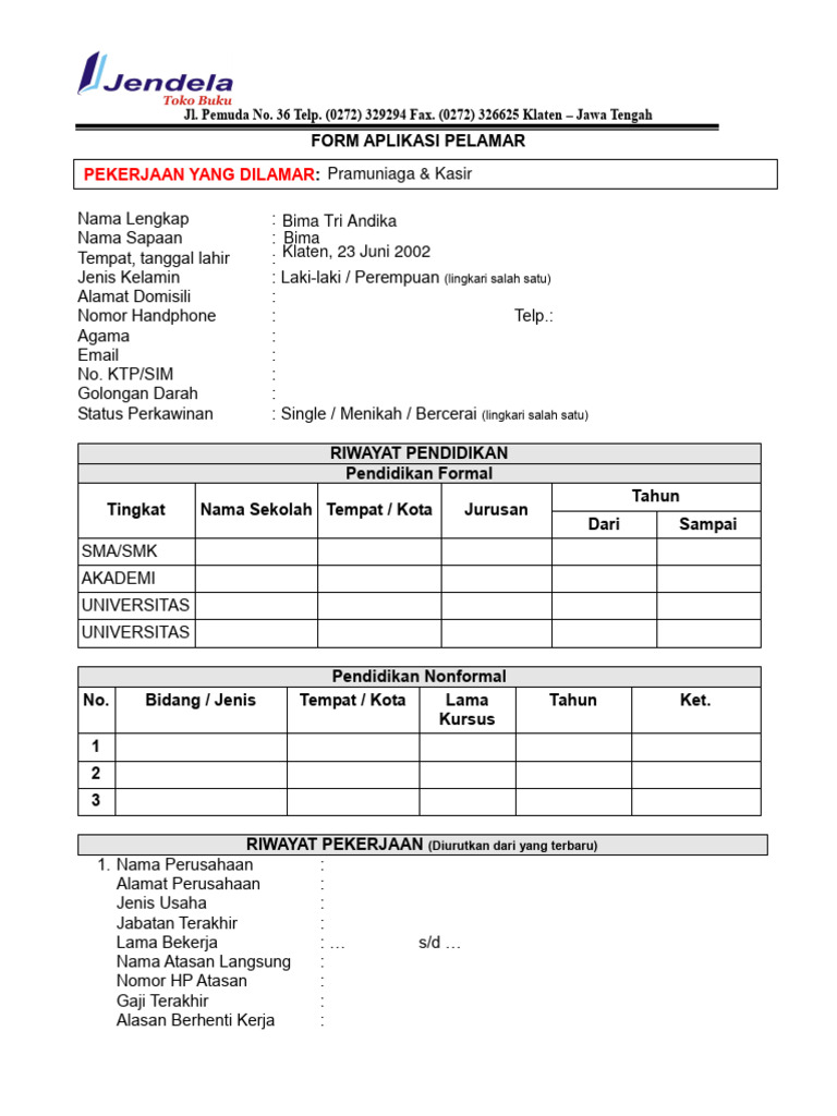 Form Aplikasi Pelamar | PDF