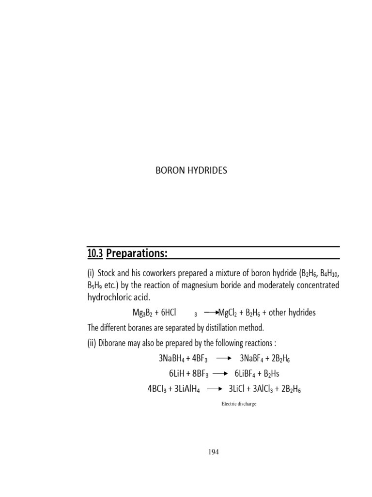 Boron Hydrides Preparation Guide | PDF | Chemistry | Chemical Compounds