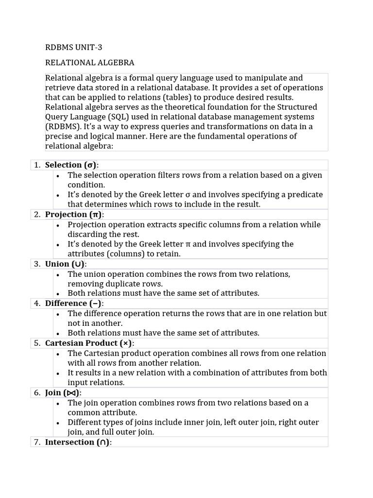RDBMS Unit-3 | PDF | Relational Model | Relational Database RDBMS Unit-3 | PDF | Relational Model | Relational Database