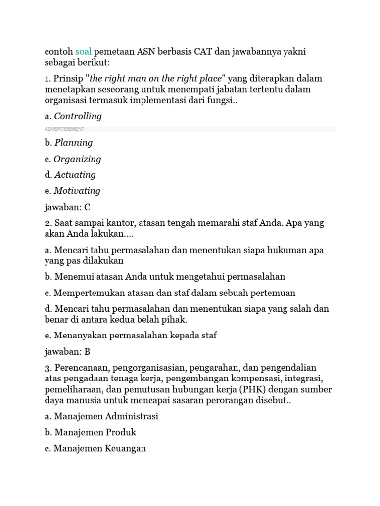 Contoh Soal Pemetaan ASN Berbasis CAT | PDF