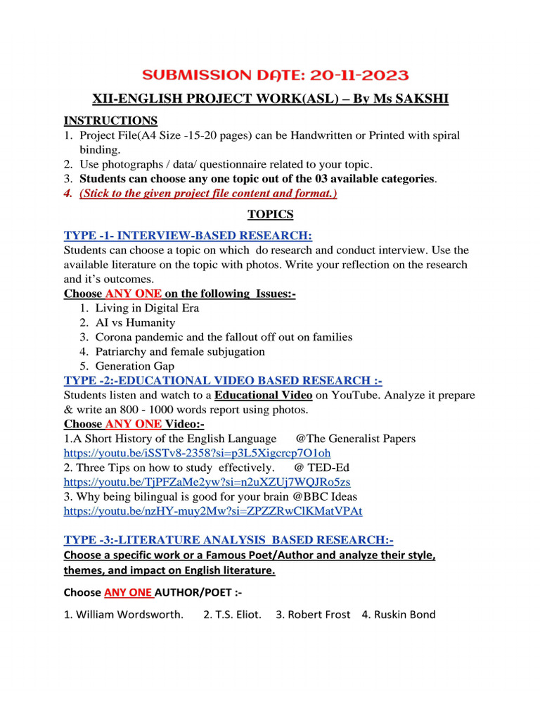 12-ENGLISH PROJECT Work (2023-24) | PDF