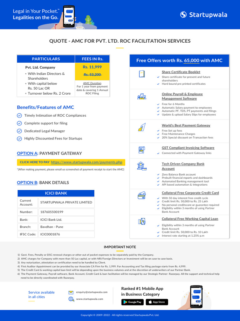 AMC ROC Services for Startups | PDF | Payments | Banks