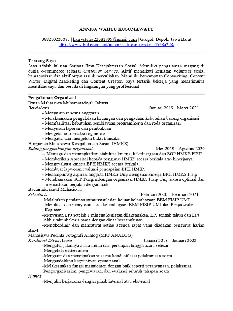 Contoh CV ATS untuk Fresh Graduate | PDF | Karier & Perkembangan | Bisnis