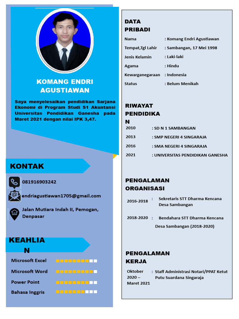Riwayat Pendidikan dan Pengalaman Komang Endri | PDF