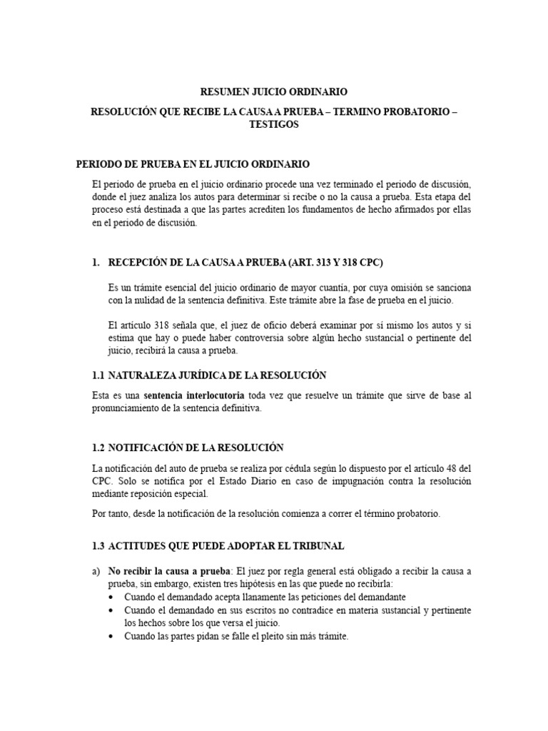 Período Probatorio en Juicio Ordinario | PDF | Sentencia (ley) | Testigo
