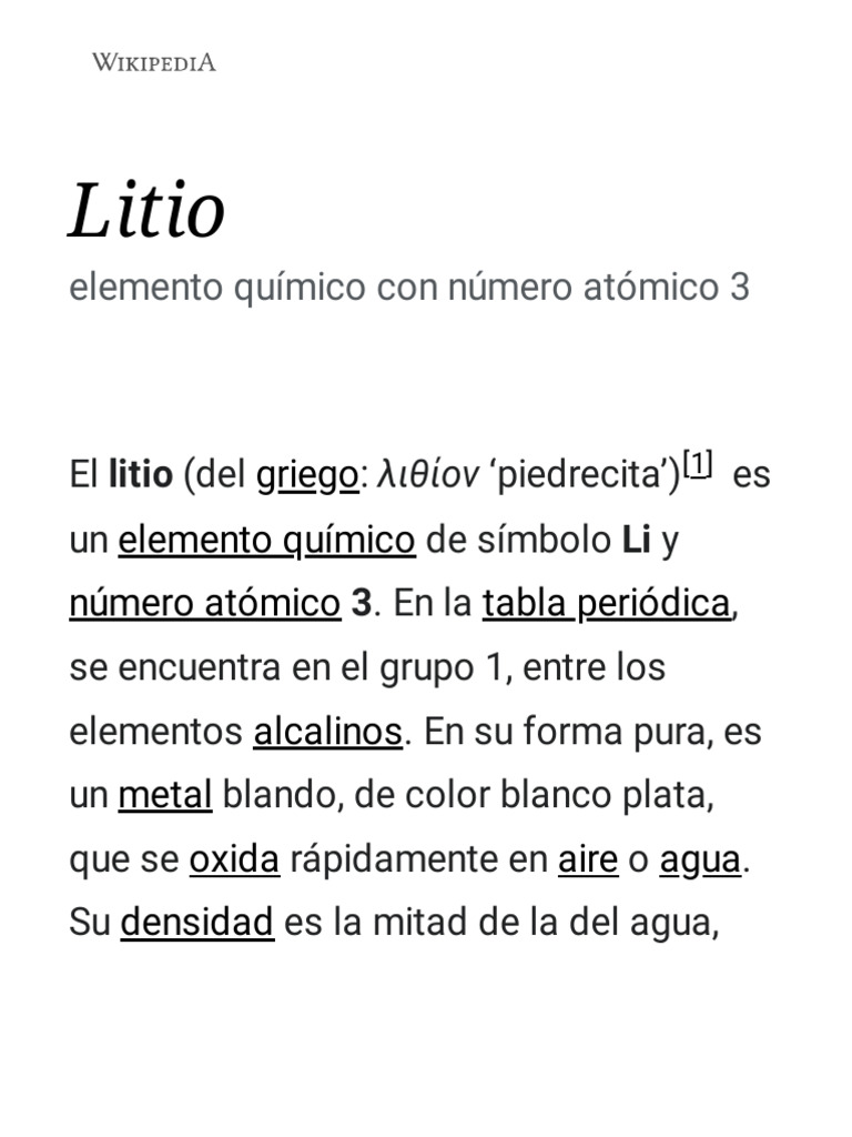 Litio - Wikipedia, La Enciclopedia Libre | PDF | Litio | Átomos