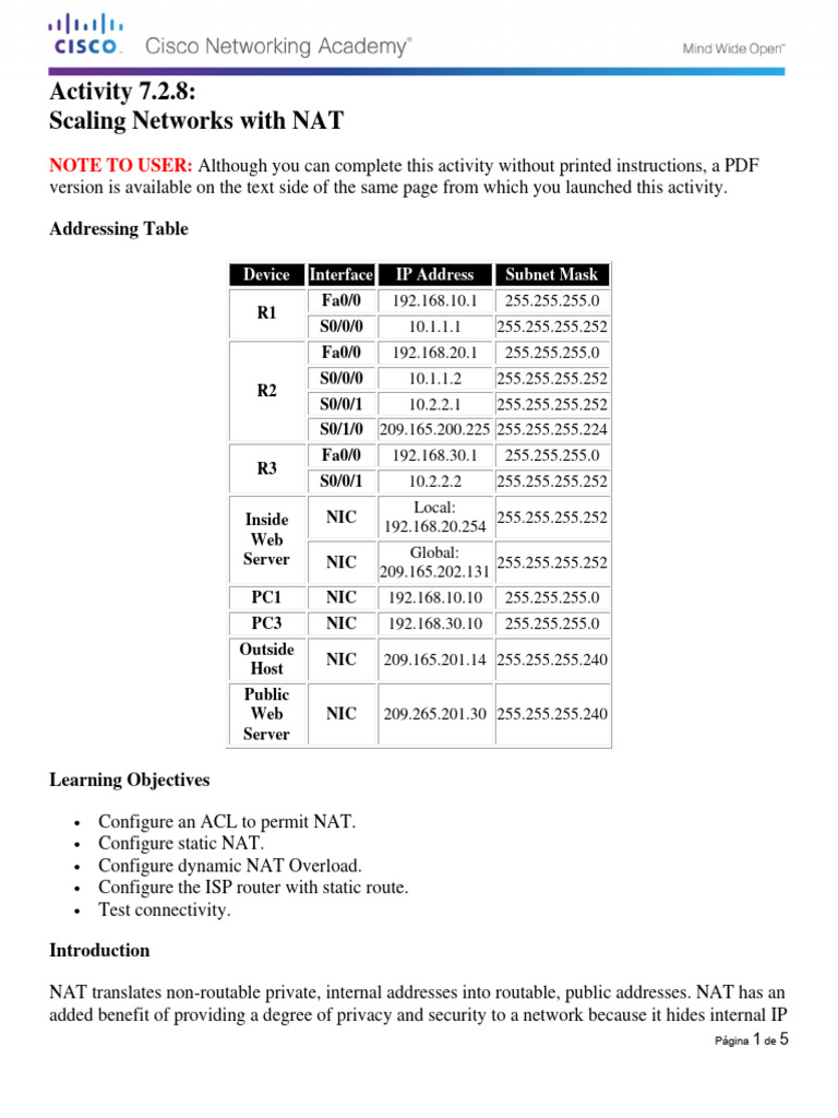 Practica2 - 9 - Scaling Networks With NAT | PDF | Ip Address | Computer Science