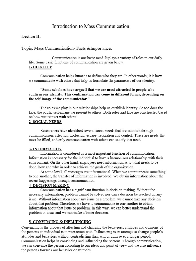 Mass - Communication Lecture 3 | PDF | Communication | Attitude (Psychology)