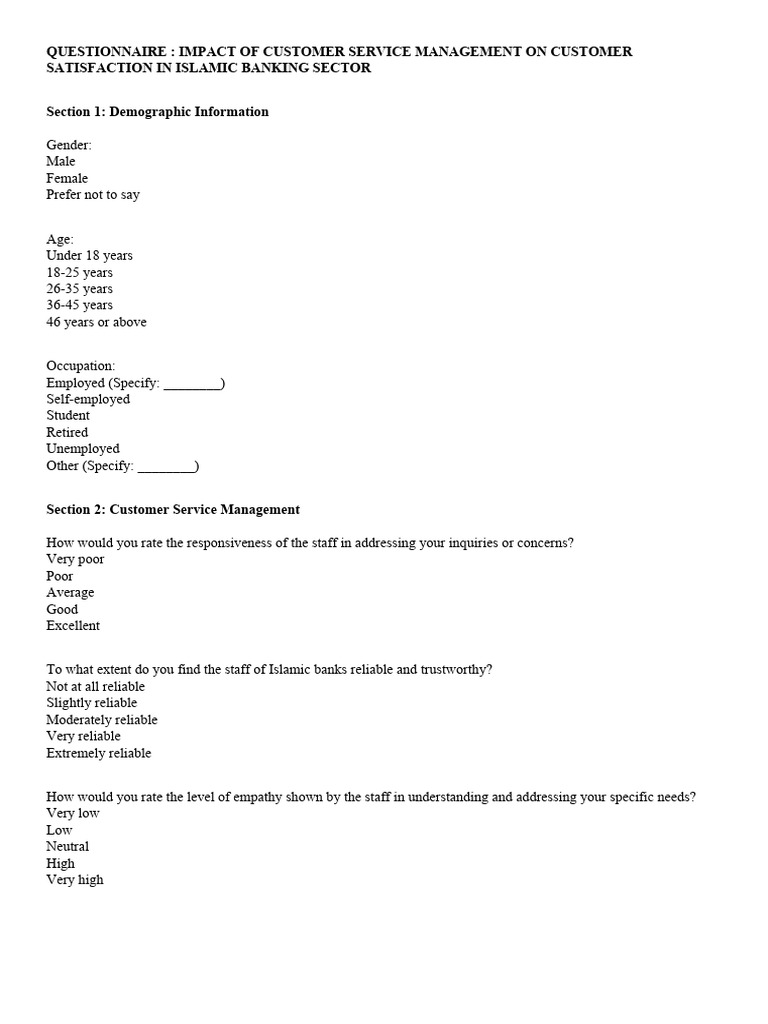 Questionnaire | PDF | Islamic Banking And Finance | Banks