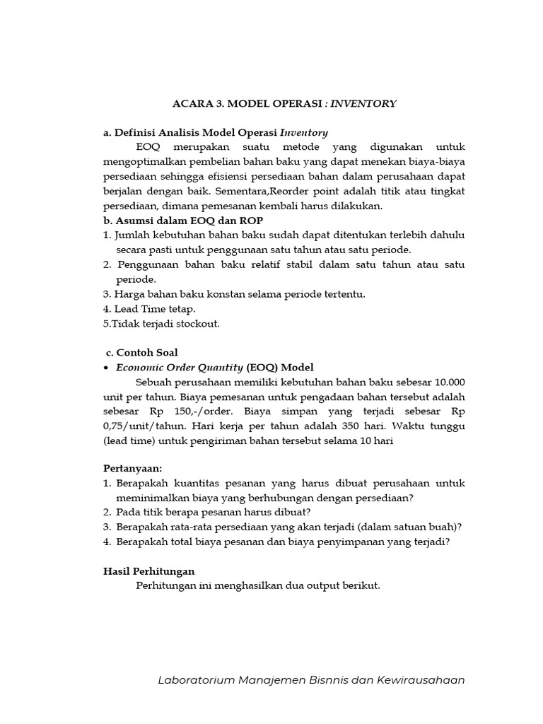 Modul Model Operasi Inventory | PDF