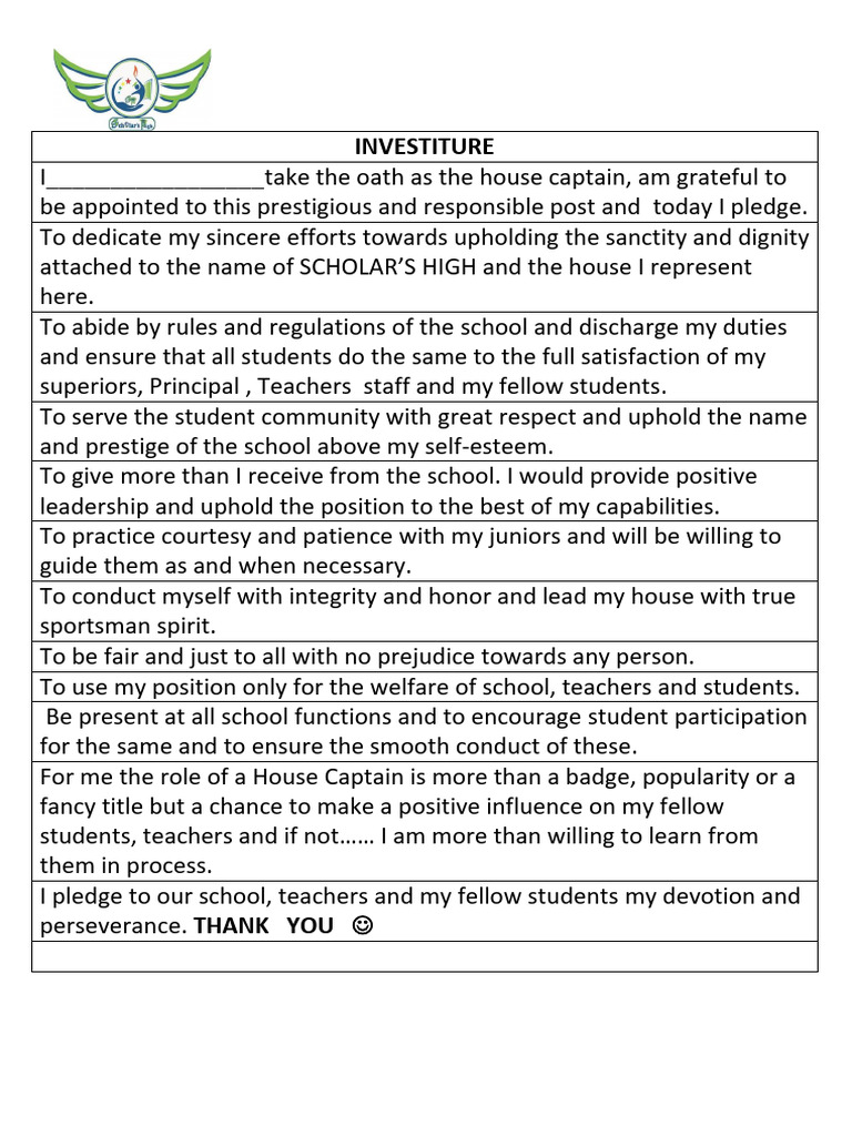 Student Oath for House Captains | PDF | Career & Growth