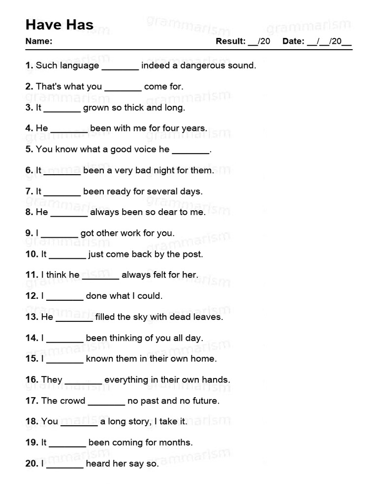 Grammarism Have Has Test 12 1003668 | PDF