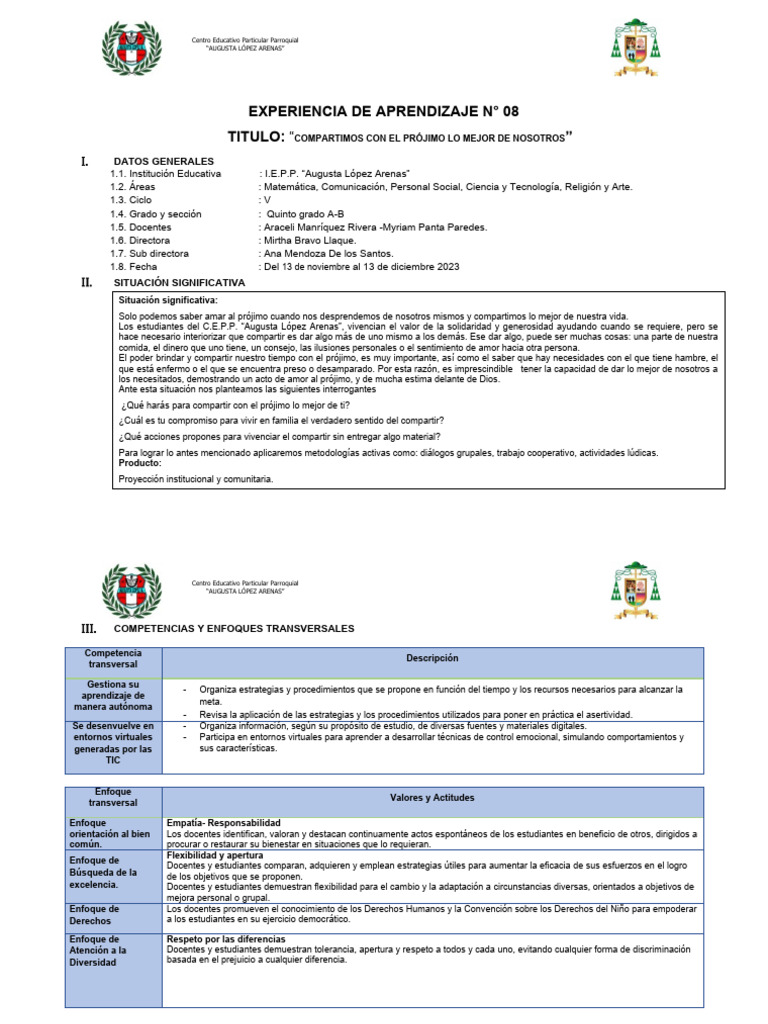 EXPERIENCIA DE APRENDIZAJE 08 Primaria 2023 - 5TO GRADO | PDF | Geometría | Enseñando
