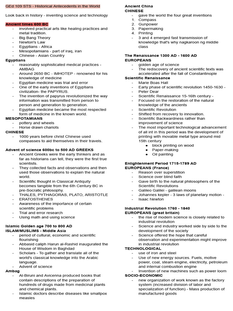 Ged 109 Sts Reviewer | PDF | Galileo Galilei | Science